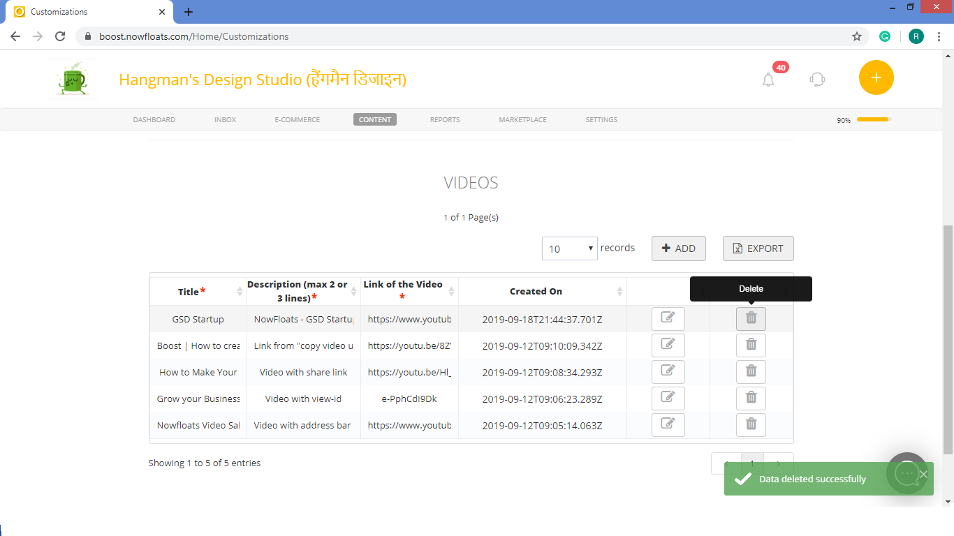 [How To] Delete videos from Manufacturing website using Boost Web – NowFloats