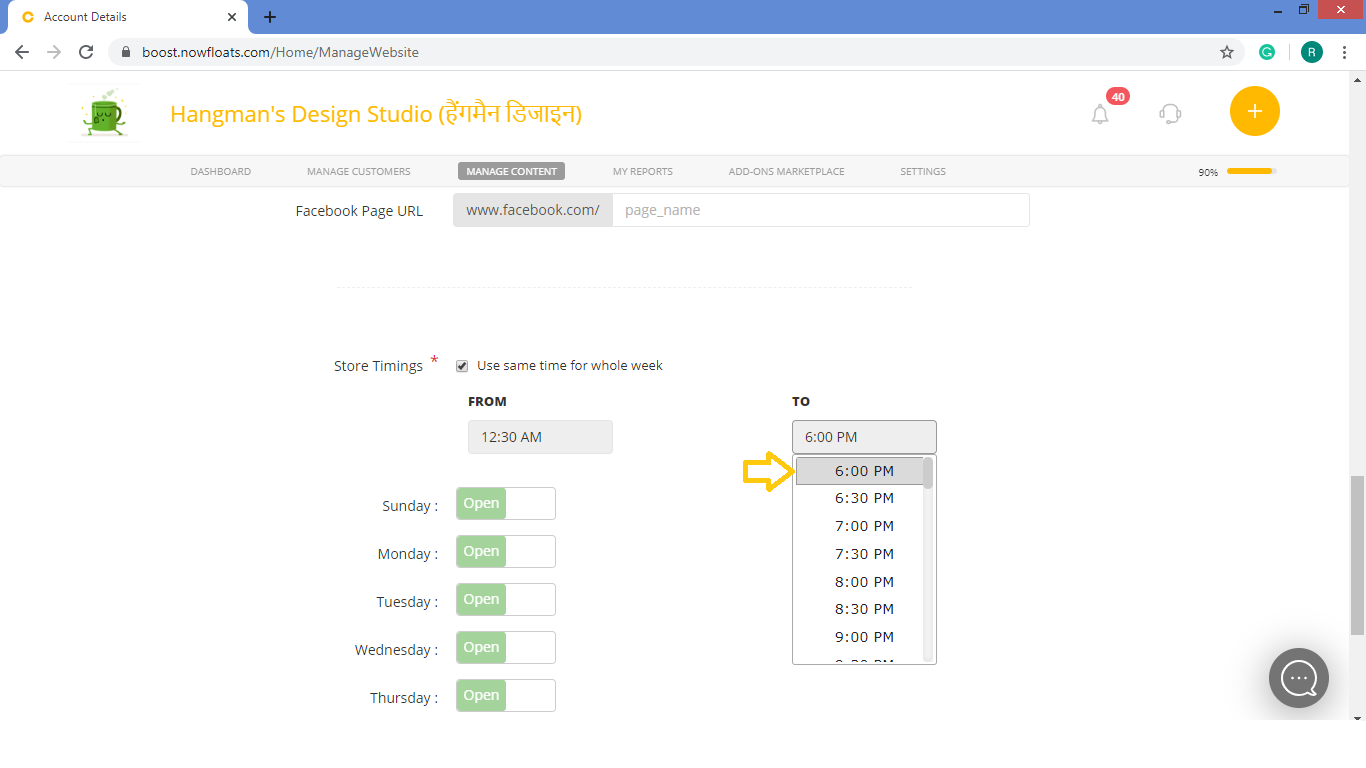 [How To] Setup and Edit Store Timings of Website using Boost Web – NowFloats