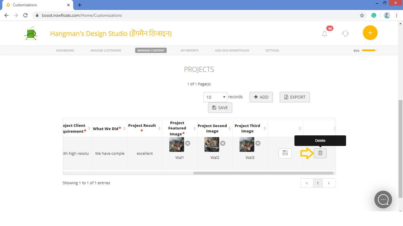 [How To] Delete Project from Manufacturing Website using Boost Web – NowFloats