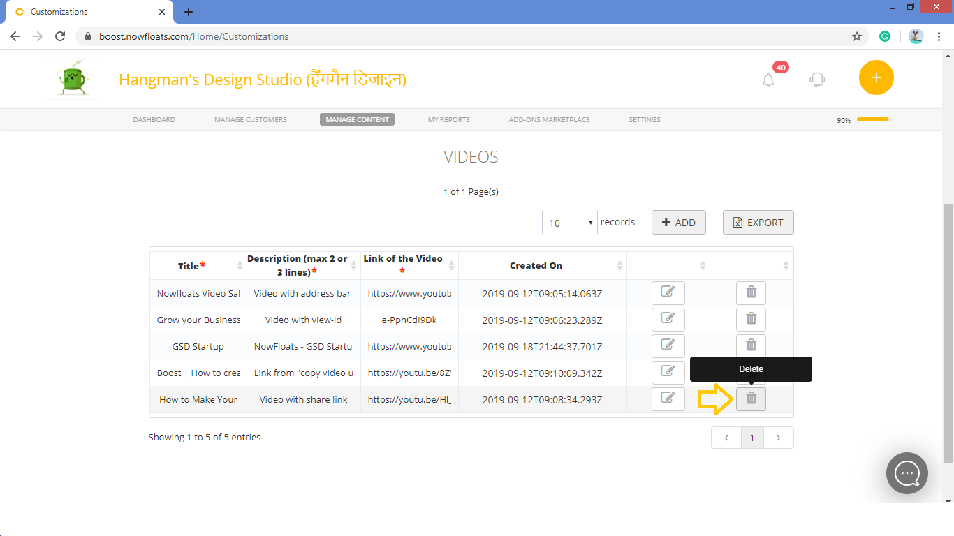 [How To] Delete videos from Manufacturing website using Boost Web – NowFloats