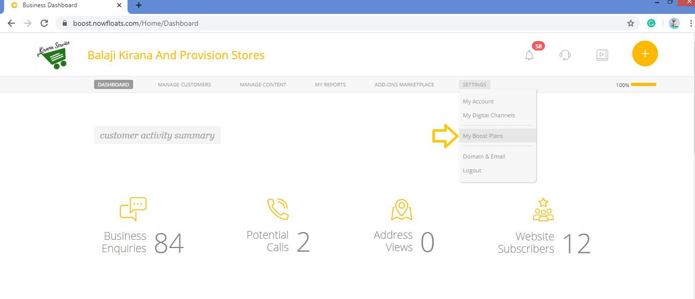 [How To] View Active Plan of your Website in Boost Web – NowFloats