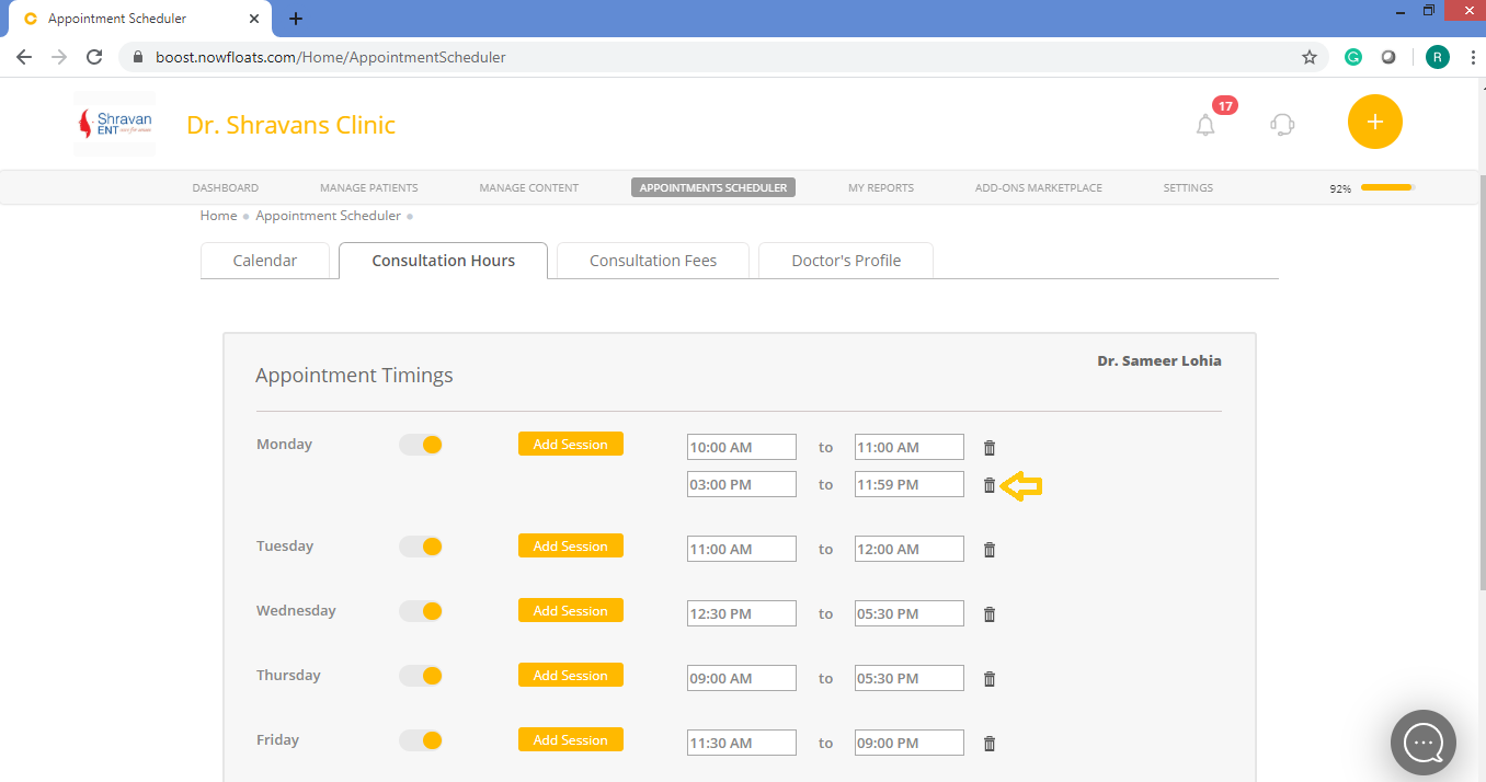 [How To] Delete Consultation Hours of your Doctor website using Boost Web – NowFloats